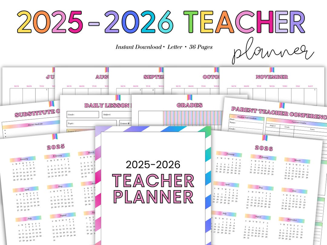 Teacher 2025 2026 Planner Printable, Teacher Gradebook, Digital Teacher ...