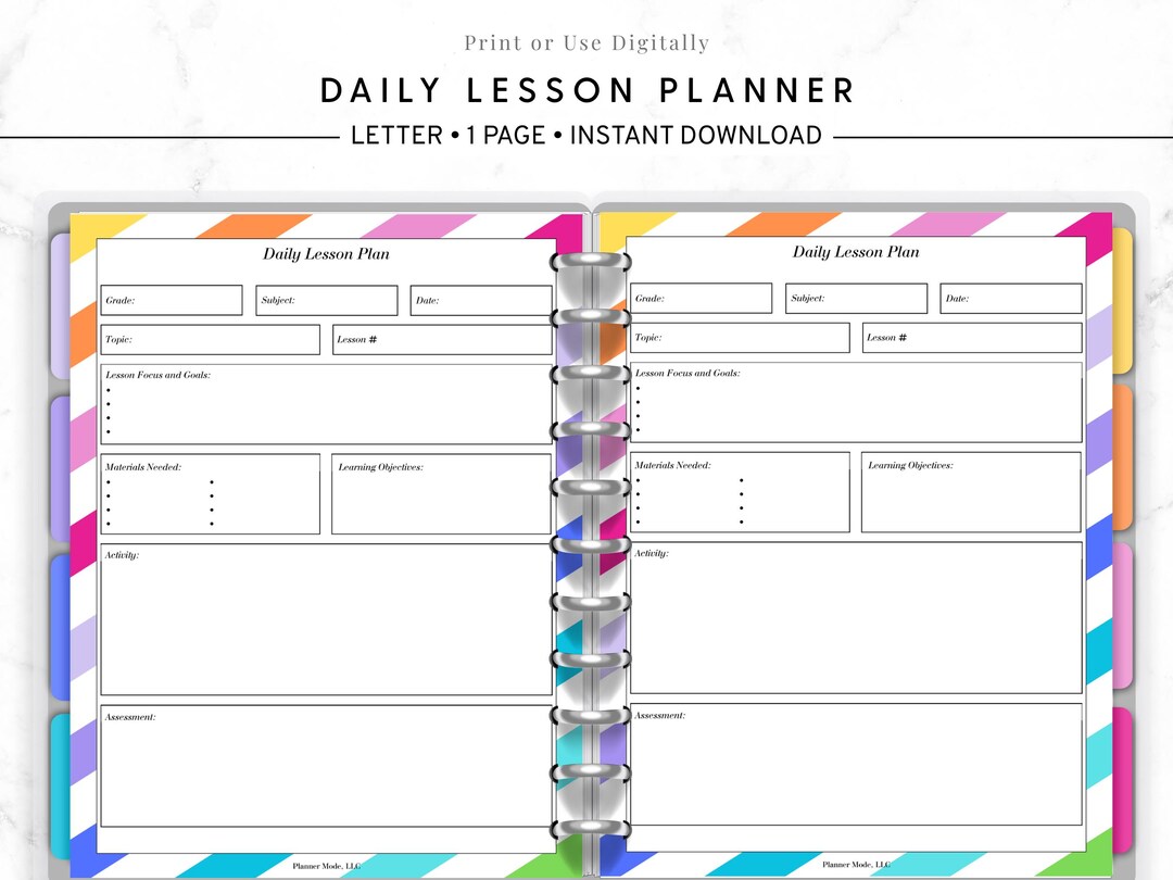 Teacher Lesson Planner Printable: Daily Homeschool Lesson Plan (PDF ...