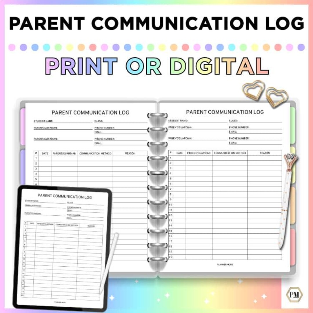 Parent Communication Log, Communication Reporting, Behavior Related ...