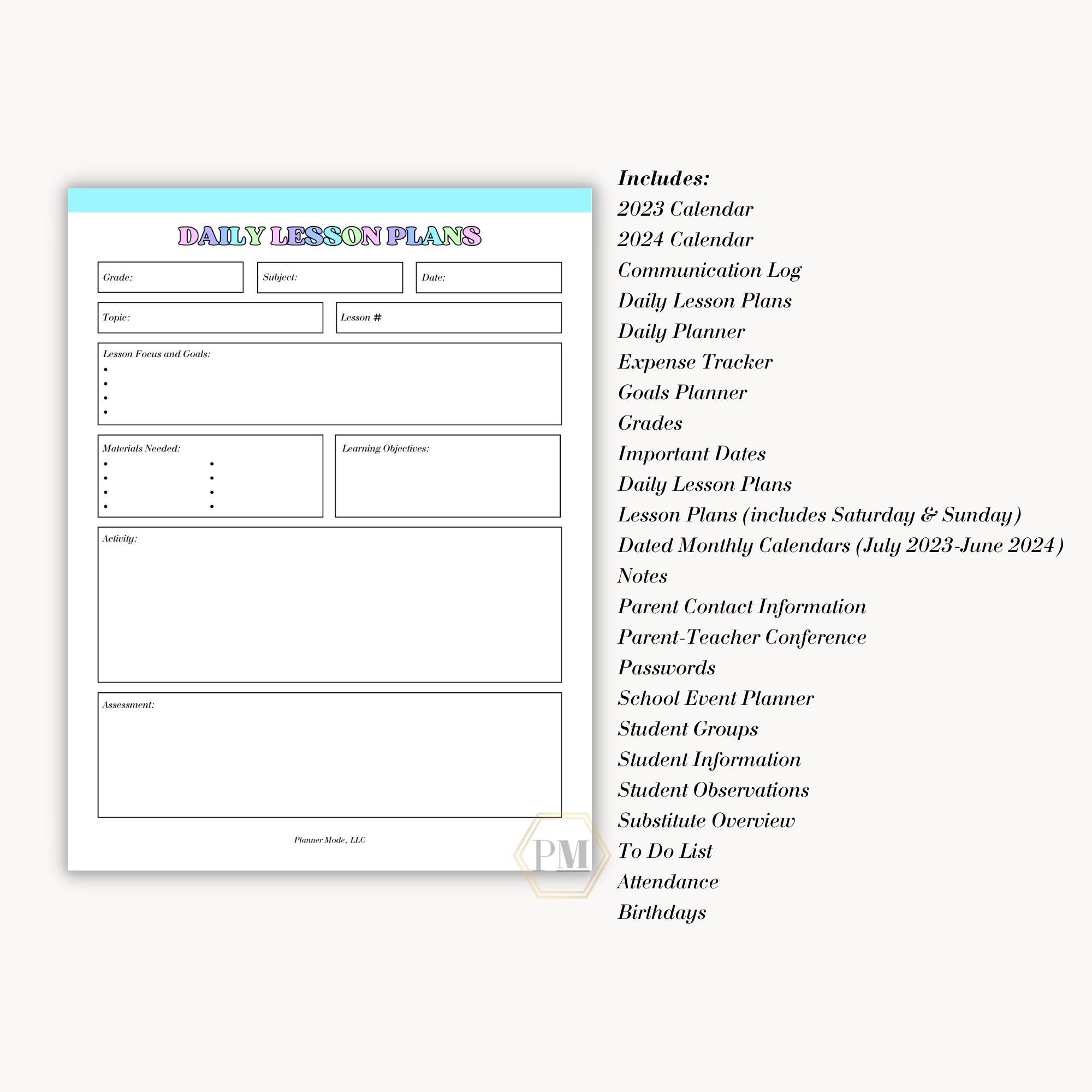 Apple Teacher Planner Printable Teacher Gradebook 2023-2024 - Etsy