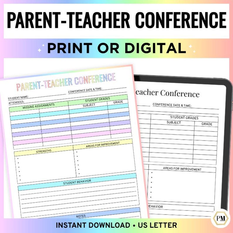 Parent Teacher Conference Form, Printable Meeting Notes, Student Parent ...