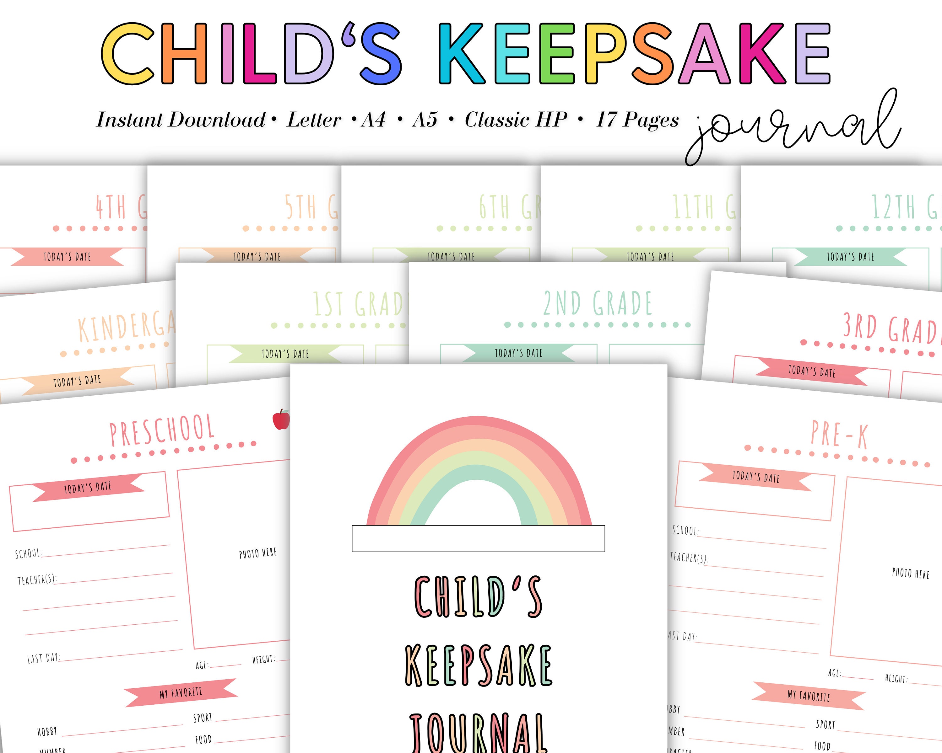 Printable Kid's Keepsake Journal: School Memory Questionnaire (digital ...