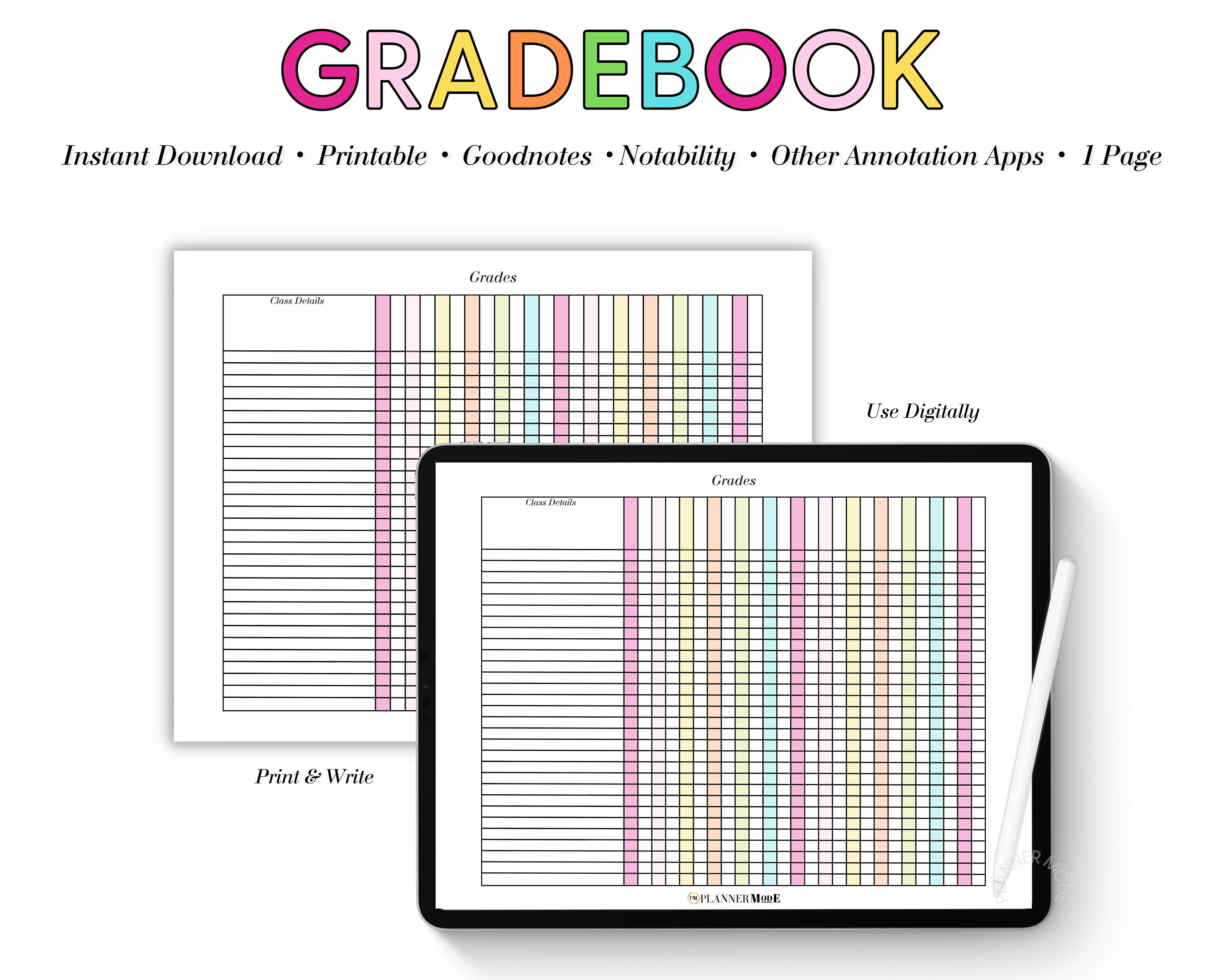 Printable Teacher Gradebook: Homeschool Grade Tracker (digital Download ...