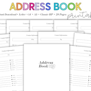 A-Z Contact List Printable: Address Book (letter, A4, A5, Classic HP ...