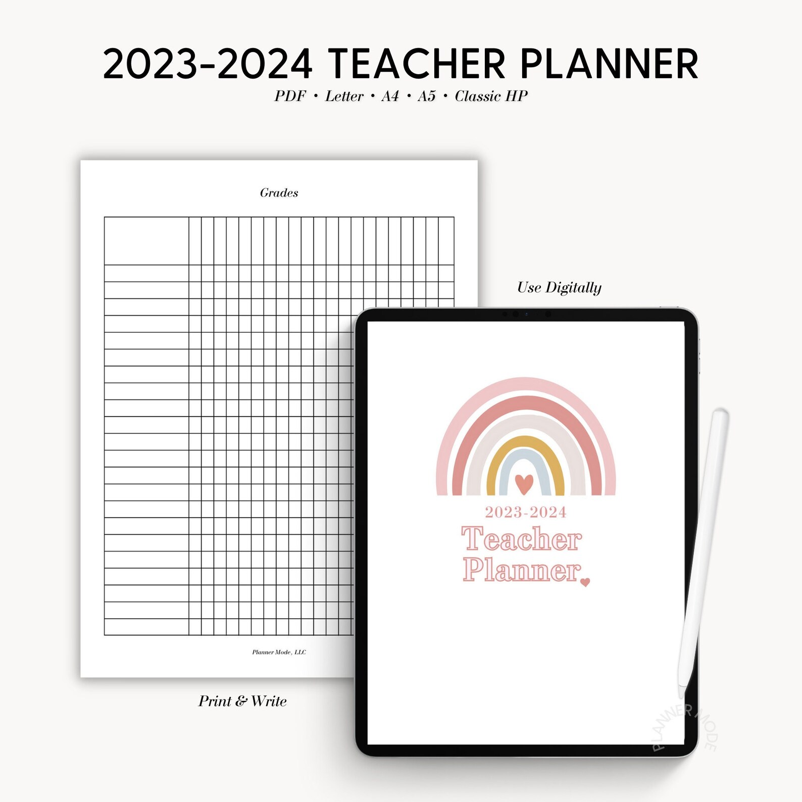 Rainbow Teacher Planner, Teacher Gradebook, 2023 2024 Teacher Planner ...