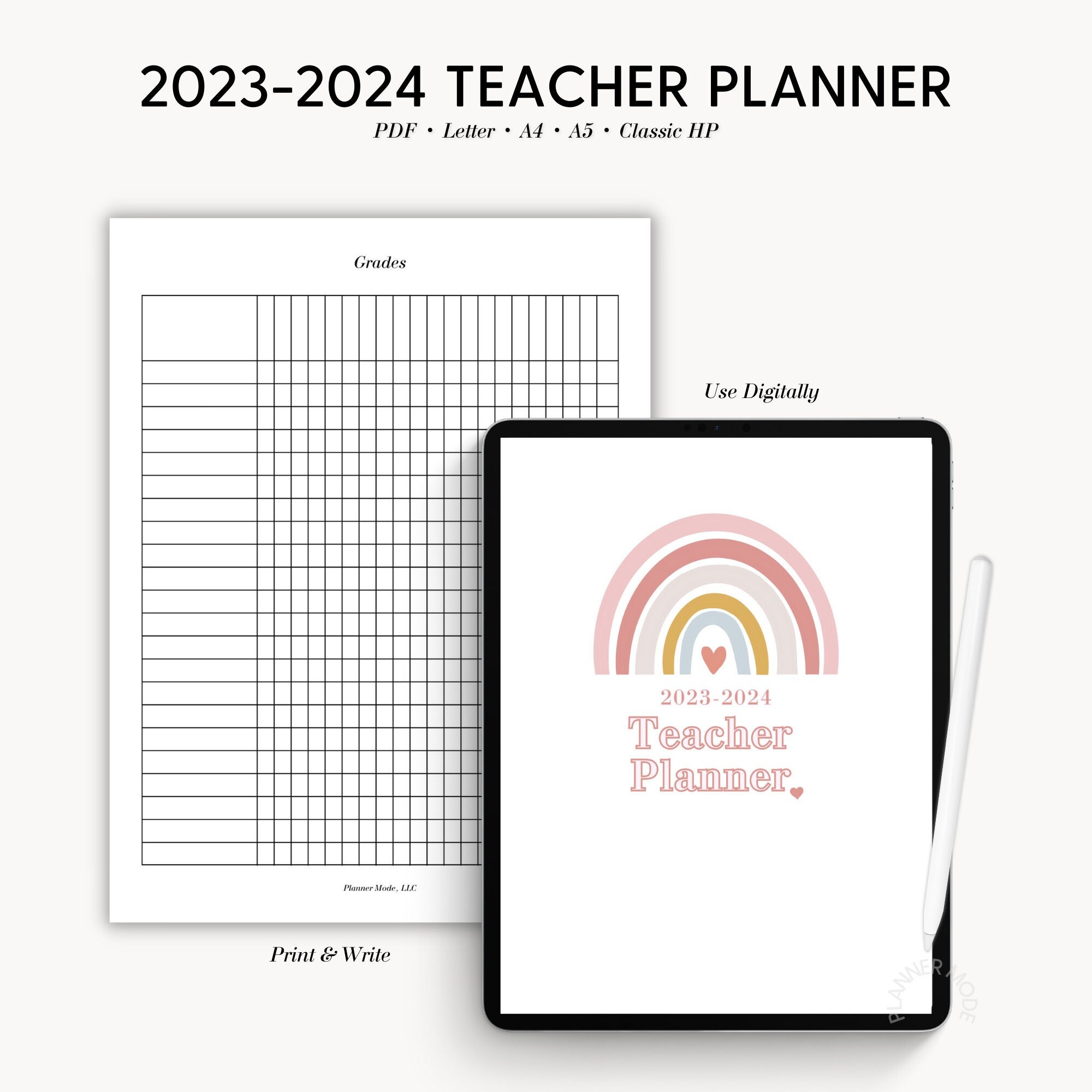 Rainbow Teacher Planner, Teacher Gradebook, 2023 2024 Teacher Planner ...