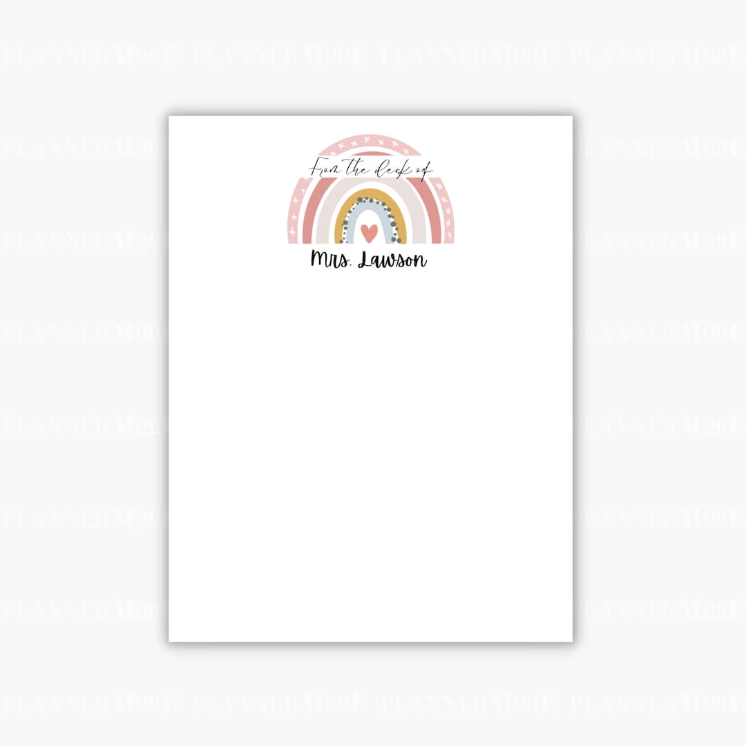Rainbow Custom Teacher Notepad, Office Notepad, Personalized Stationary ...