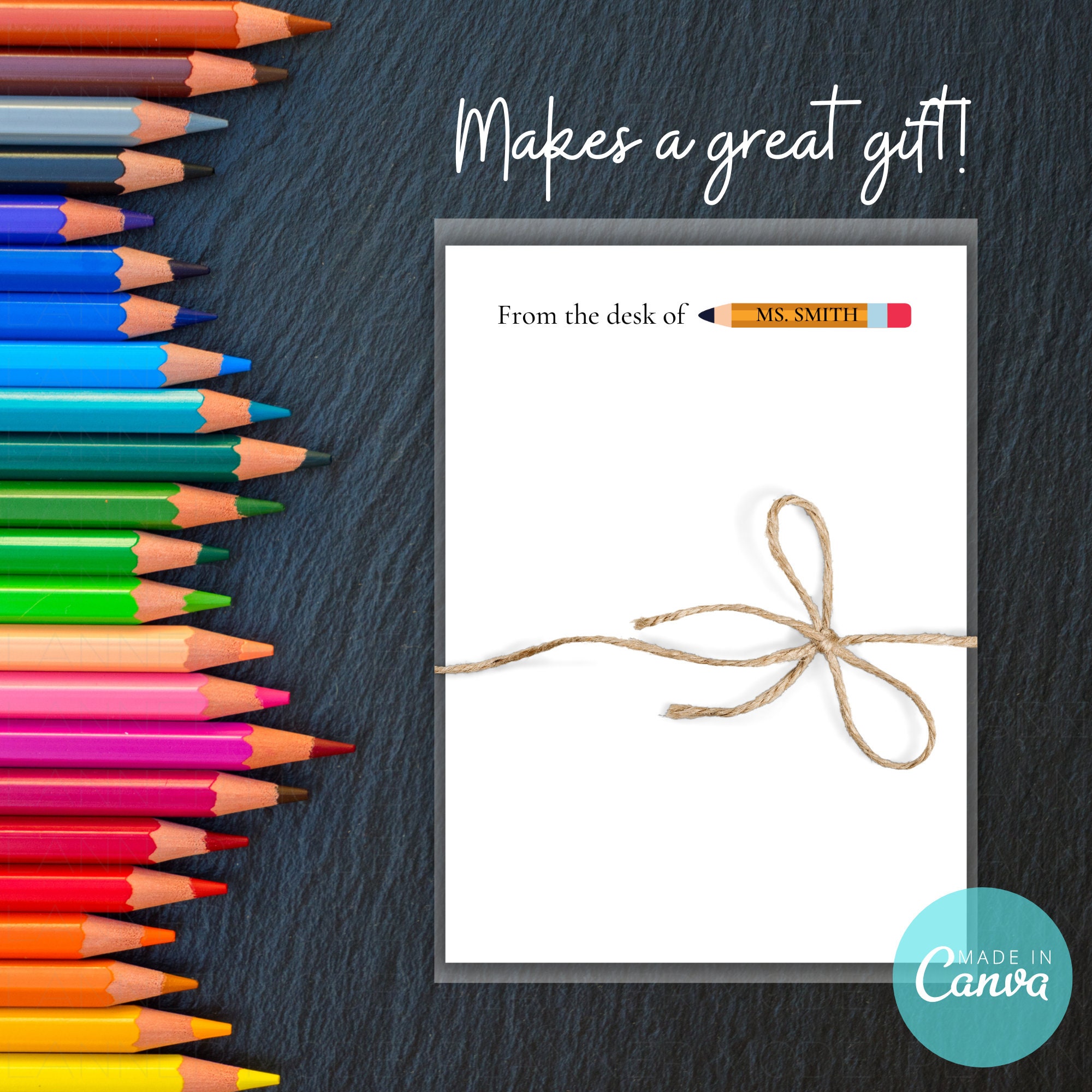 Editable Pencil Custom Teacher Notepad, Office Notepad, Personalized ...