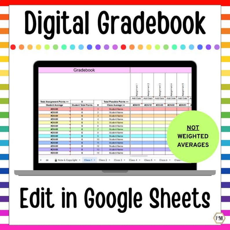 Digital Gradebook, Google Sheets Template, Editable Teacher Grade ...