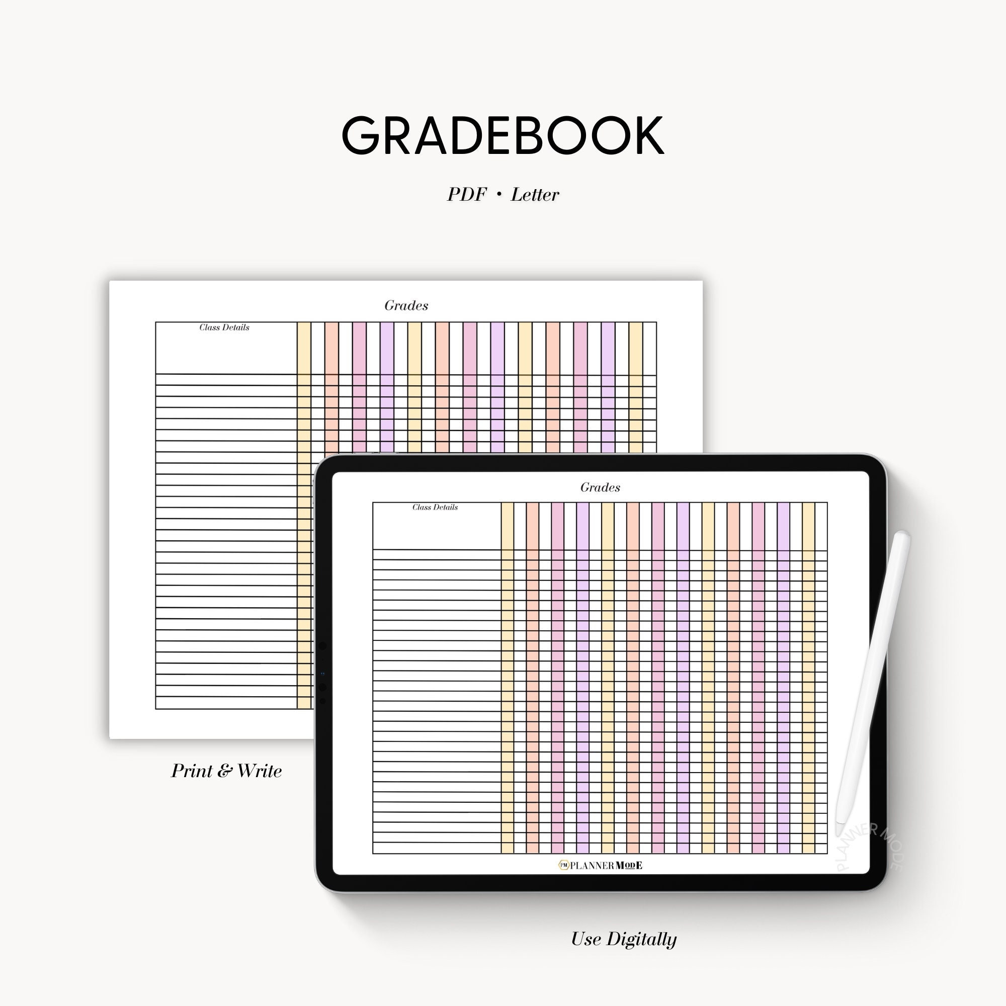 Printable Grade Book, Landscape Teacher Grading System, Grade Tracker ...