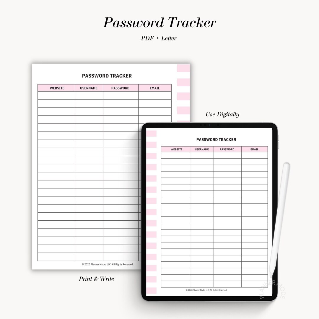 Password Tracker Printable | Password Log Sheet | Digital Password ...