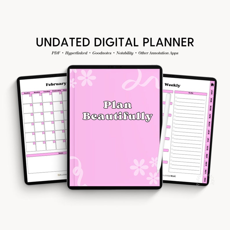 Pink Digital Planner Template, Undated Digital Planner, Goodnotes ...
