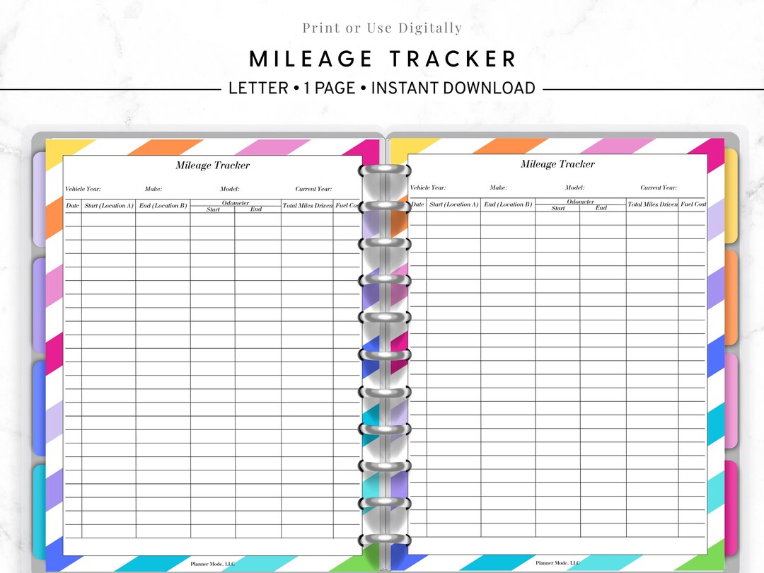 Mileage Tracker Planner, Printable Mileage Log, Vehicle Expense Sheet ...