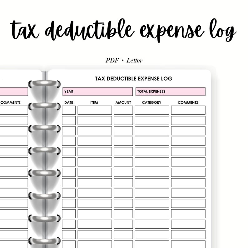 Tax Deduction Tracker Printable | Expense Log PDF | Tax Write-off ...