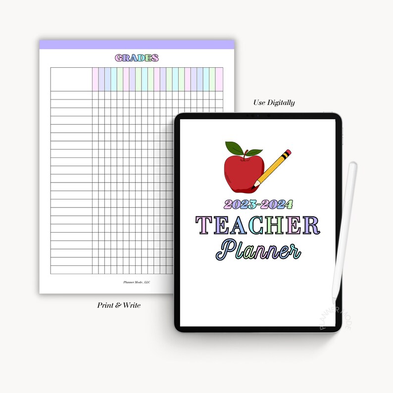 Apple Teacher Planner Printable Teacher Gradebook 2023-2024 - Etsy