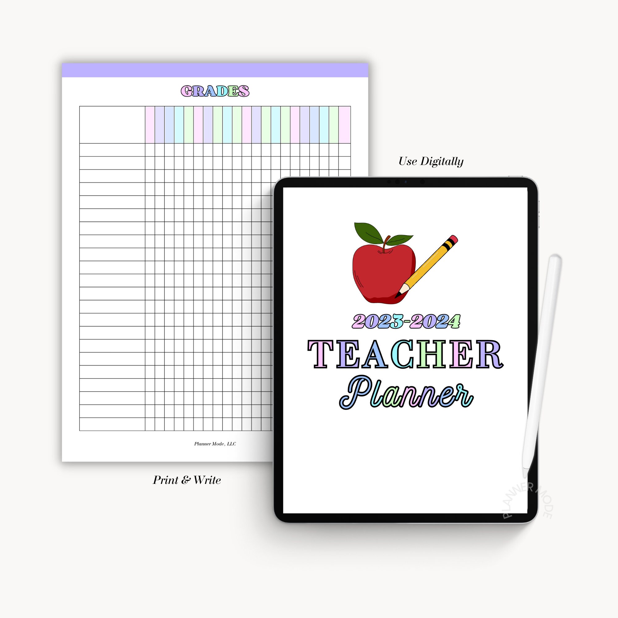 Apple Teacher Planner Printable Teacher Gradebook 2023-2024 - Etsy