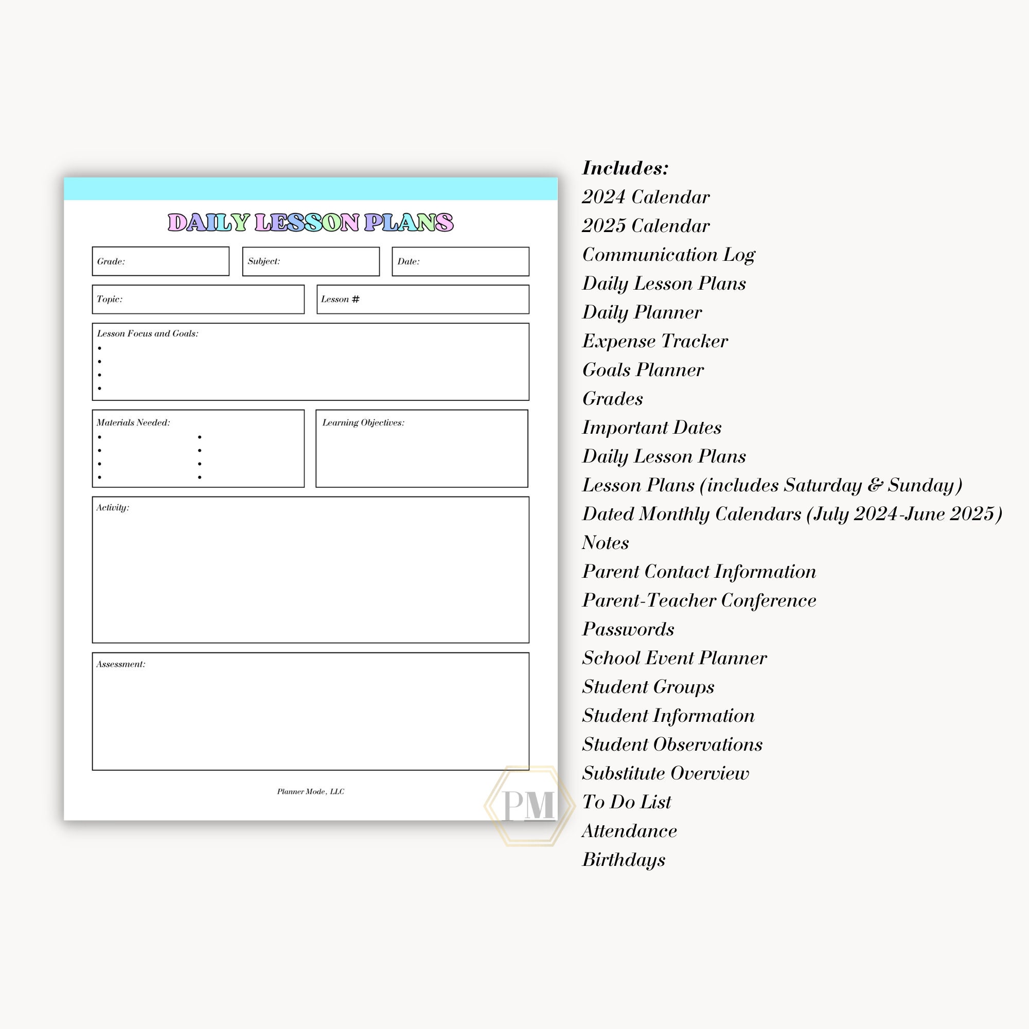 2024 2025 Teacher Planner Printable, Teacher Gradebook, Digital Teacher ...