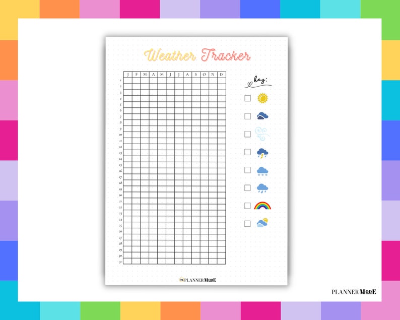 Weather Tracker, Weather Report Tracker, Weather Log, Yearly ...