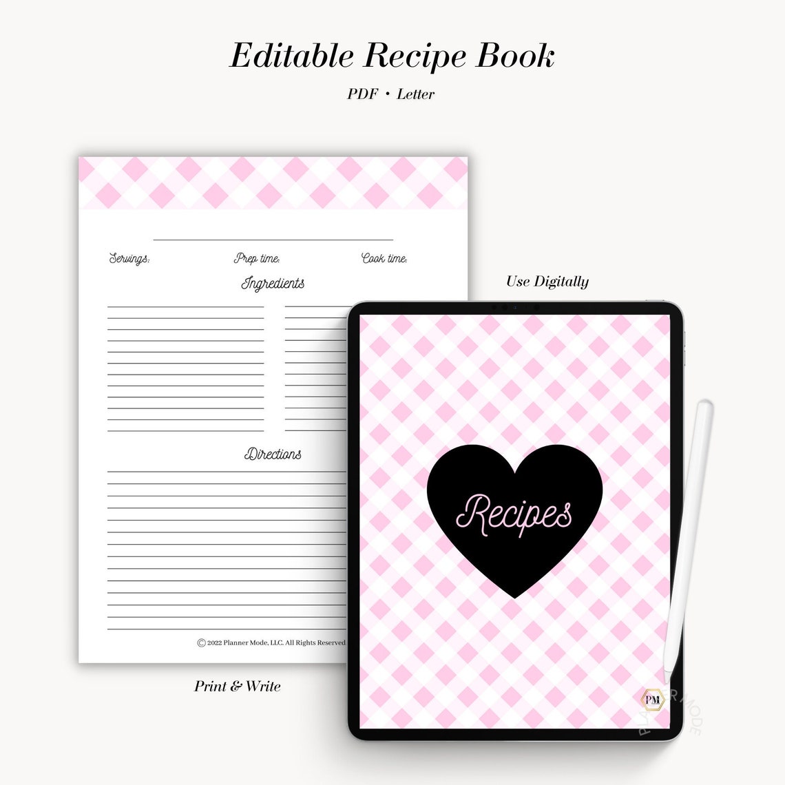 Editable Recipe Book, Editable Recipe Binder, Recipe Cookbook, Recipe ...