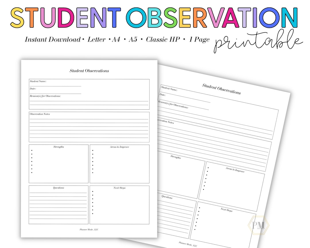Classroom Observations, Teacher Form, Teacher Observations, Early ...