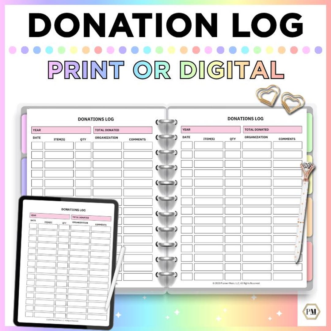 Donation Tracker Printable: Tithe Log, Charitable Giving (letter Size ...