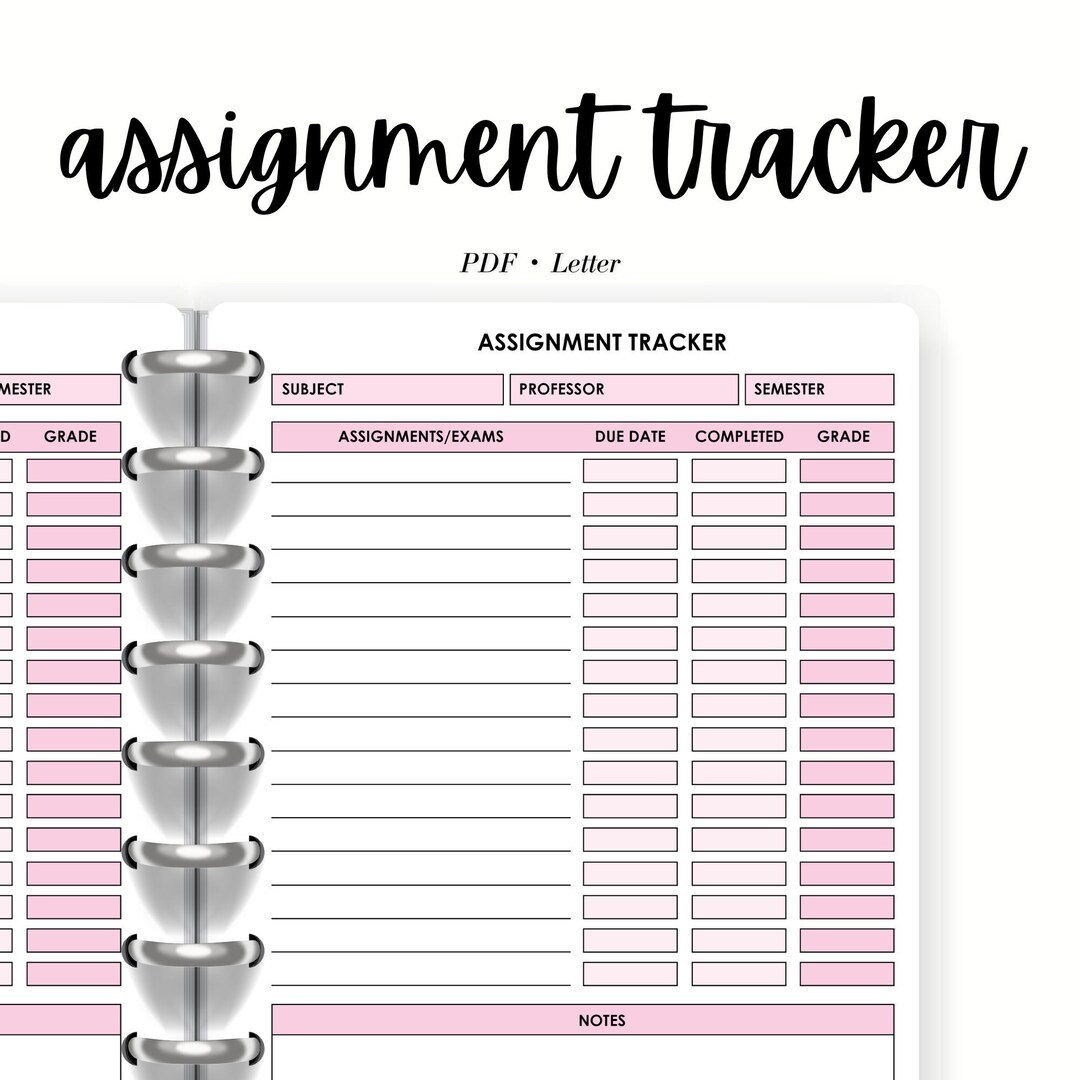 Assignment Tracker Printable | Homework Log PDF | Student Planner Page ...