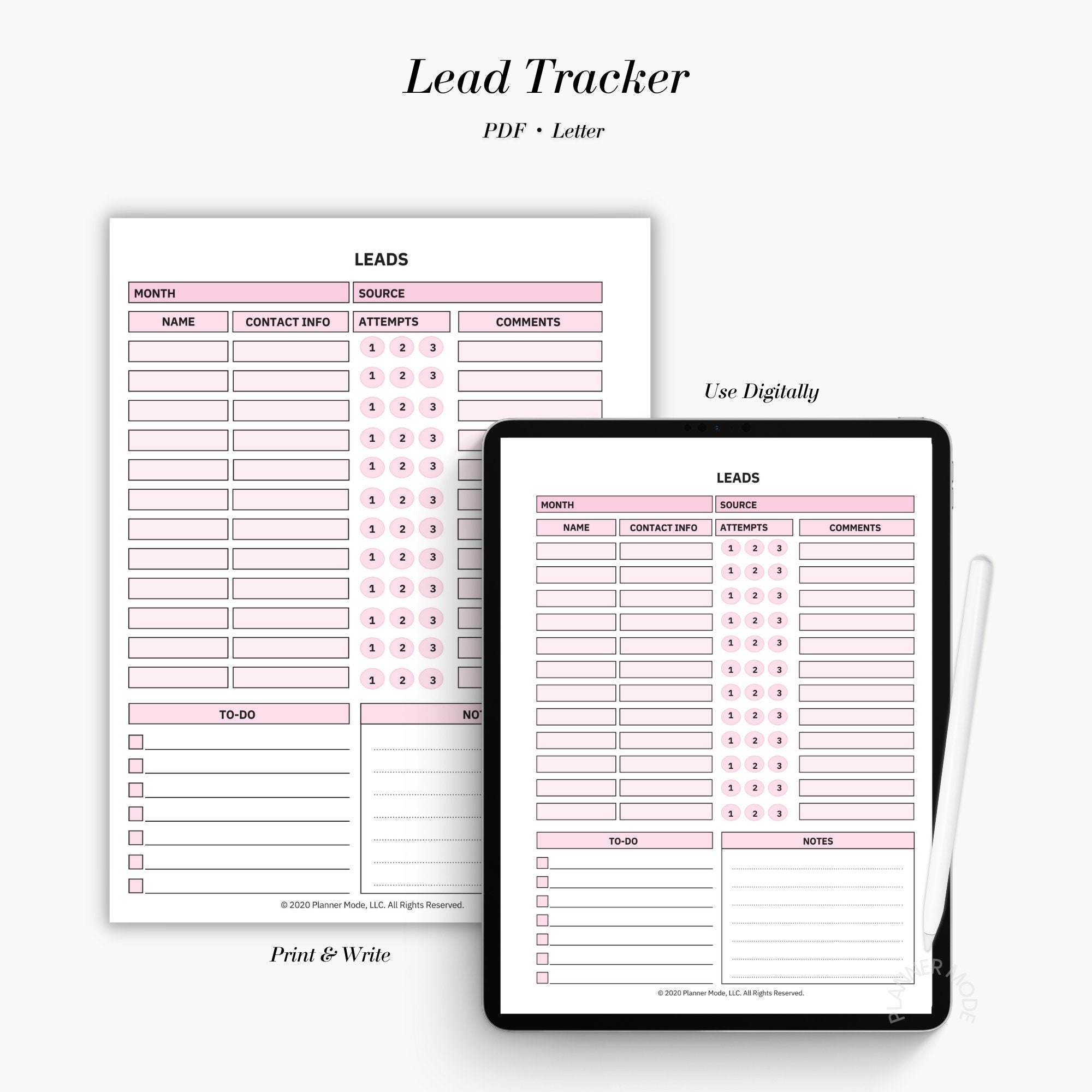 Leads Tracker Printable: Call Log, Follow up (letter Size) (digital ...