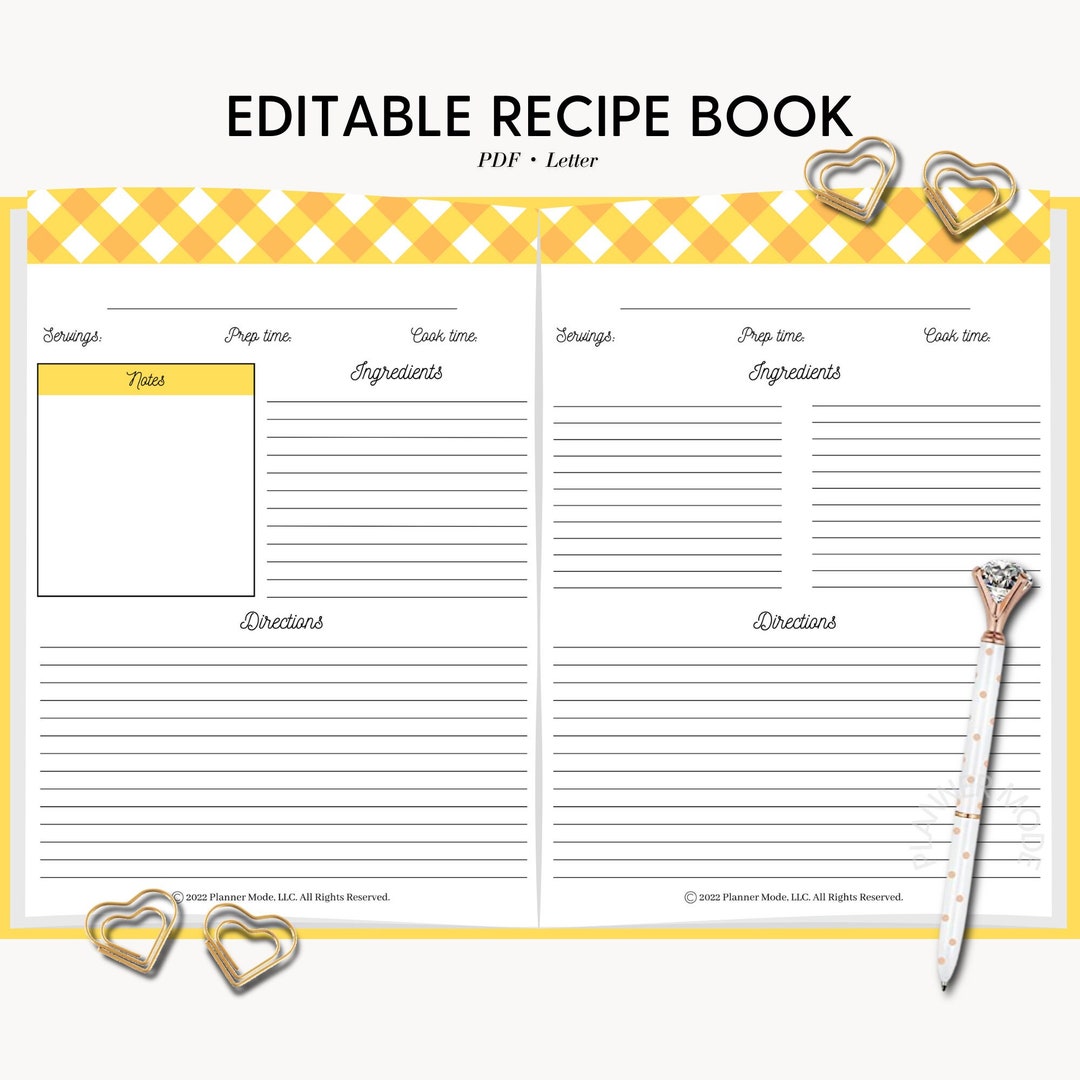 Editable Recipe Template, Recipe Cookbook, Recipe Planner, Recipe Cards ...
