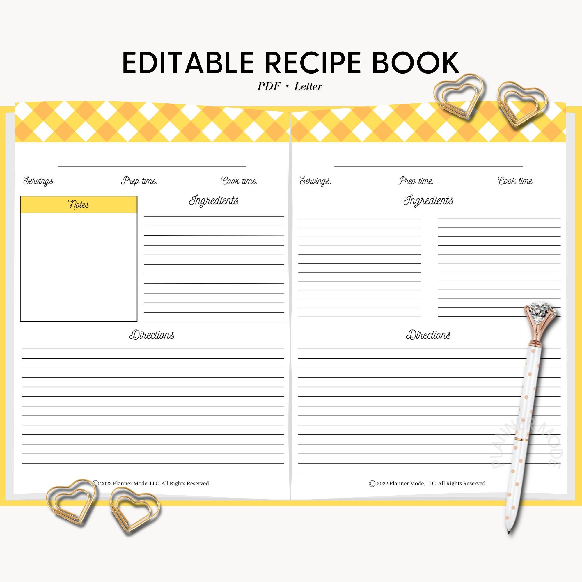 Editable Recipe Template, Recipe Cookbook, Recipe Planner, Recipe Cards ...