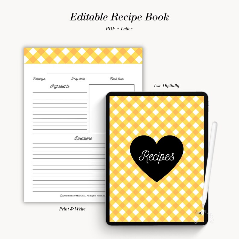 Editable Recipe Template, Recipe Cookbook, Recipe Planner, Recipe Cards ...