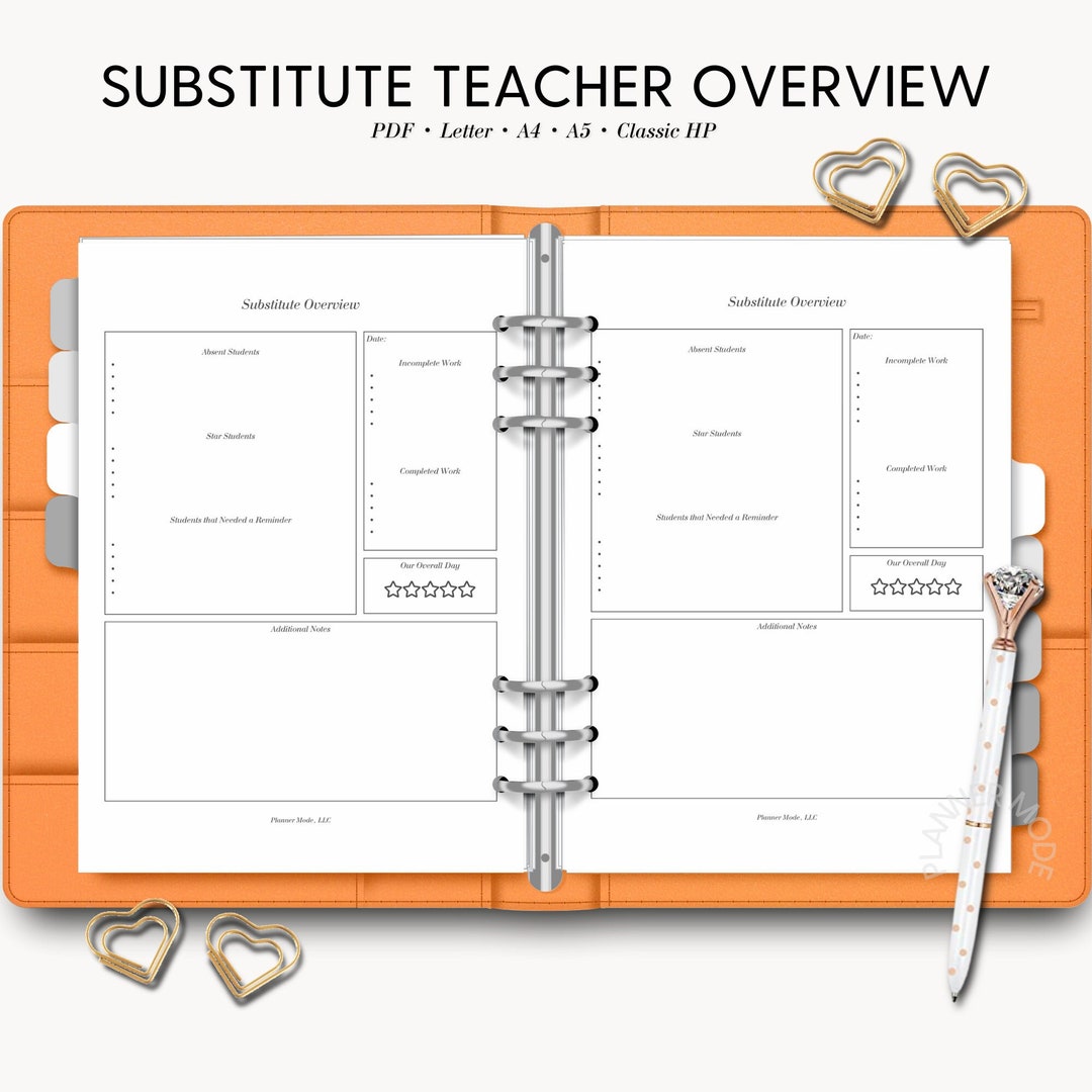 Sub Plans Printable | Emergency Substitute Teacher Binder Pages and ...