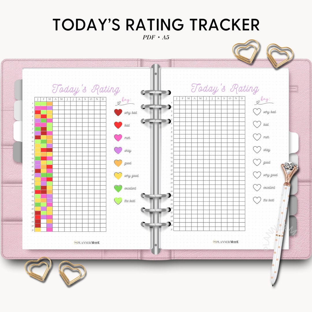 Daily Rating, Rate My Day, Mood Tracker, Daily Overview, Printable A5 ... Daily Rating, Rate My Day, Mood Tracker, Daily Overview, Printable A5 ...