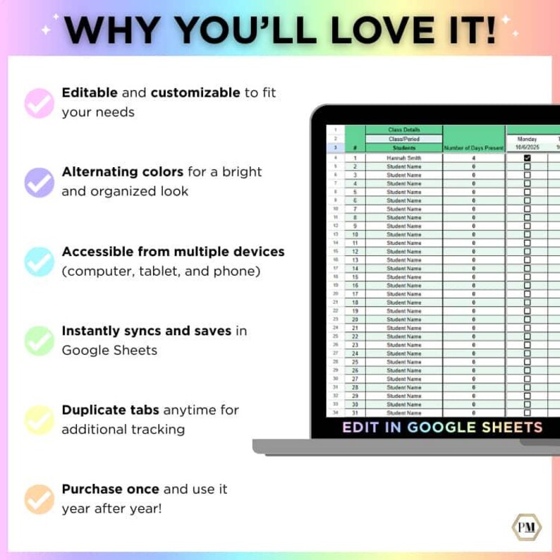 Attendance Tracker, Editable Student Attendance Log for Teachers - Etsy