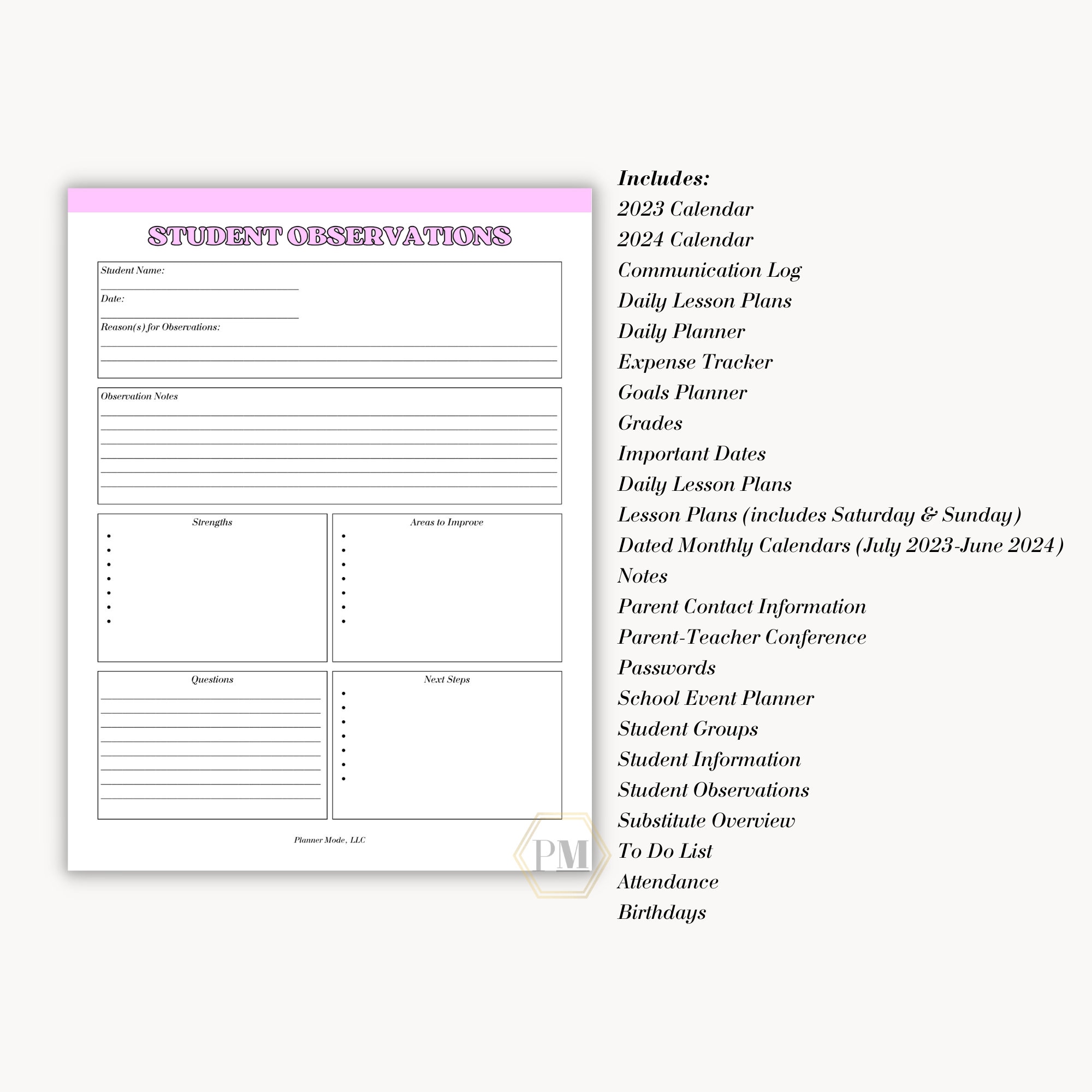 Teacher Planner Printable Teacher Gradebook 2023-2024 - Etsy