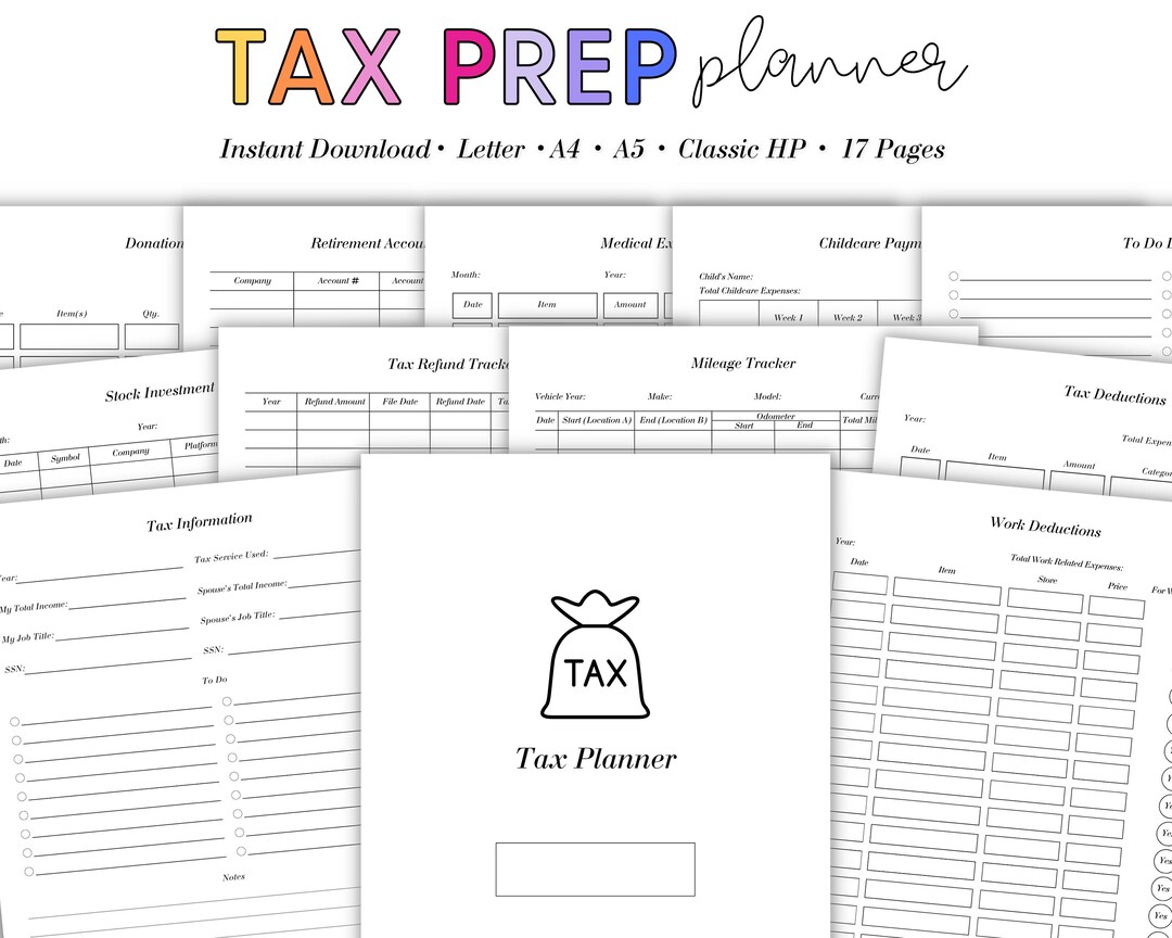 Tax Prep Planner: Printable Organizer With Expense & Donation Trackers ...