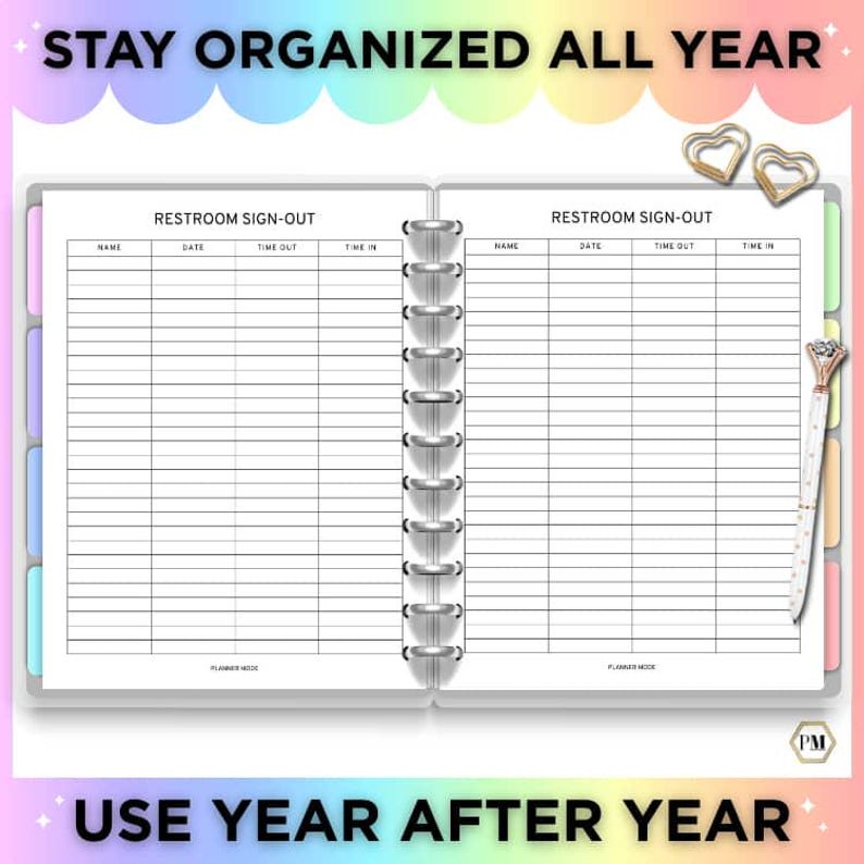 Restroom Sign Out, Bathroom Sign Out Sheet, Classroom Log (digital ...