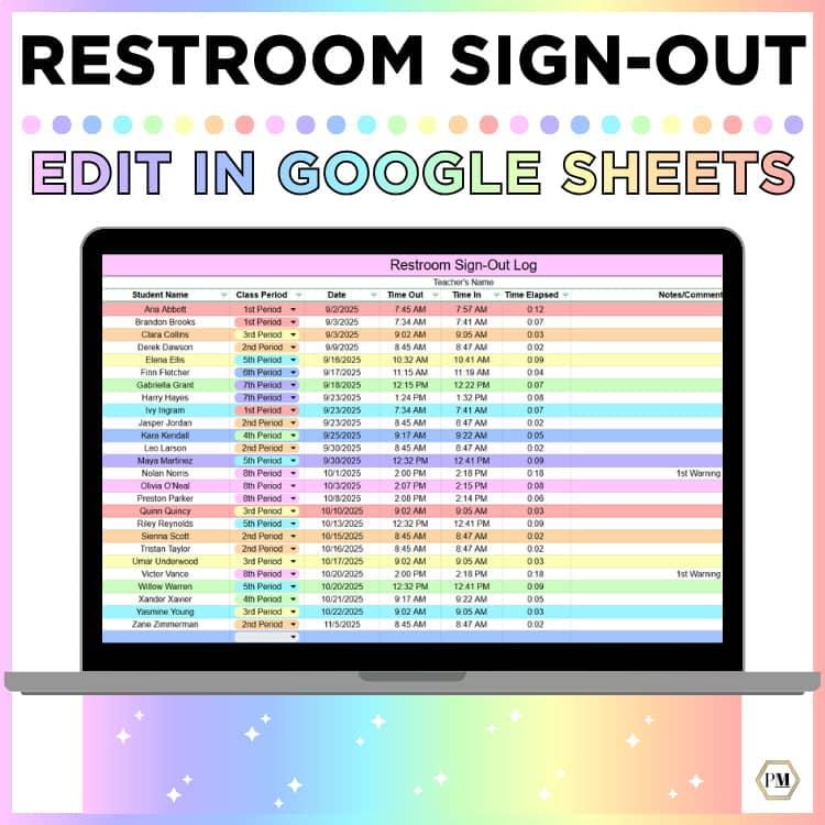 Restroom Sign Out Sheet, Bathroom Sign Out Log, Student Tracker (google ...