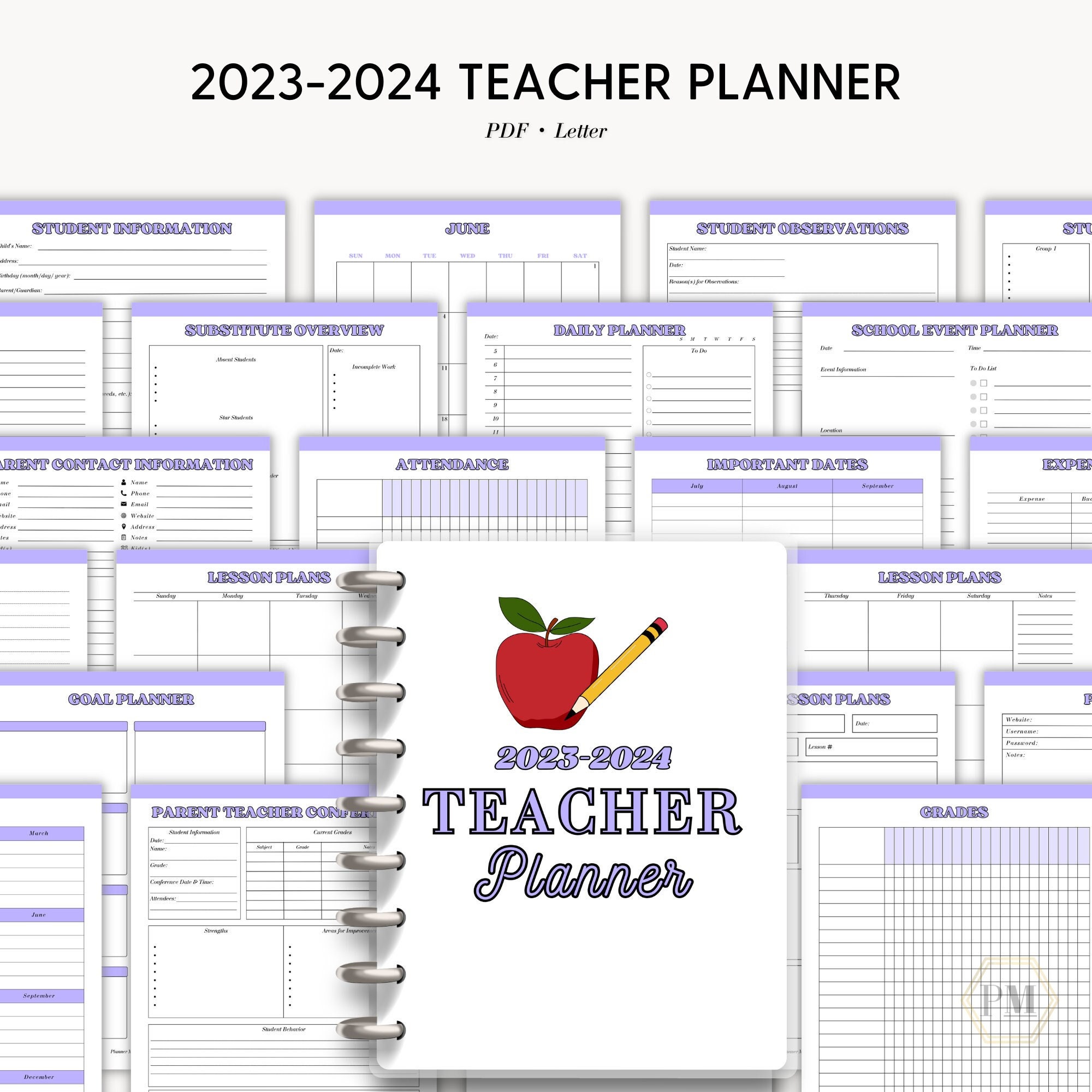 Teacher Planner Printable Teacher Gradebook 2023-2024 - Etsy