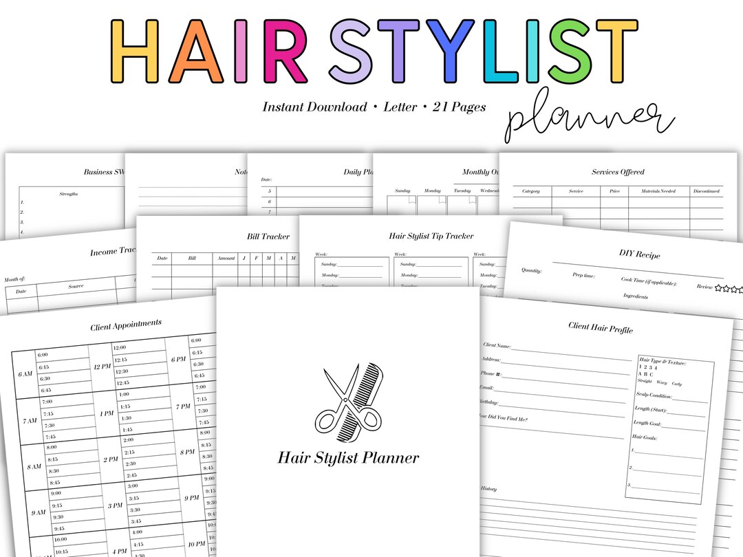 Hair Stylist Planner: Salon Business Client Tracker (letter, Digital ...
