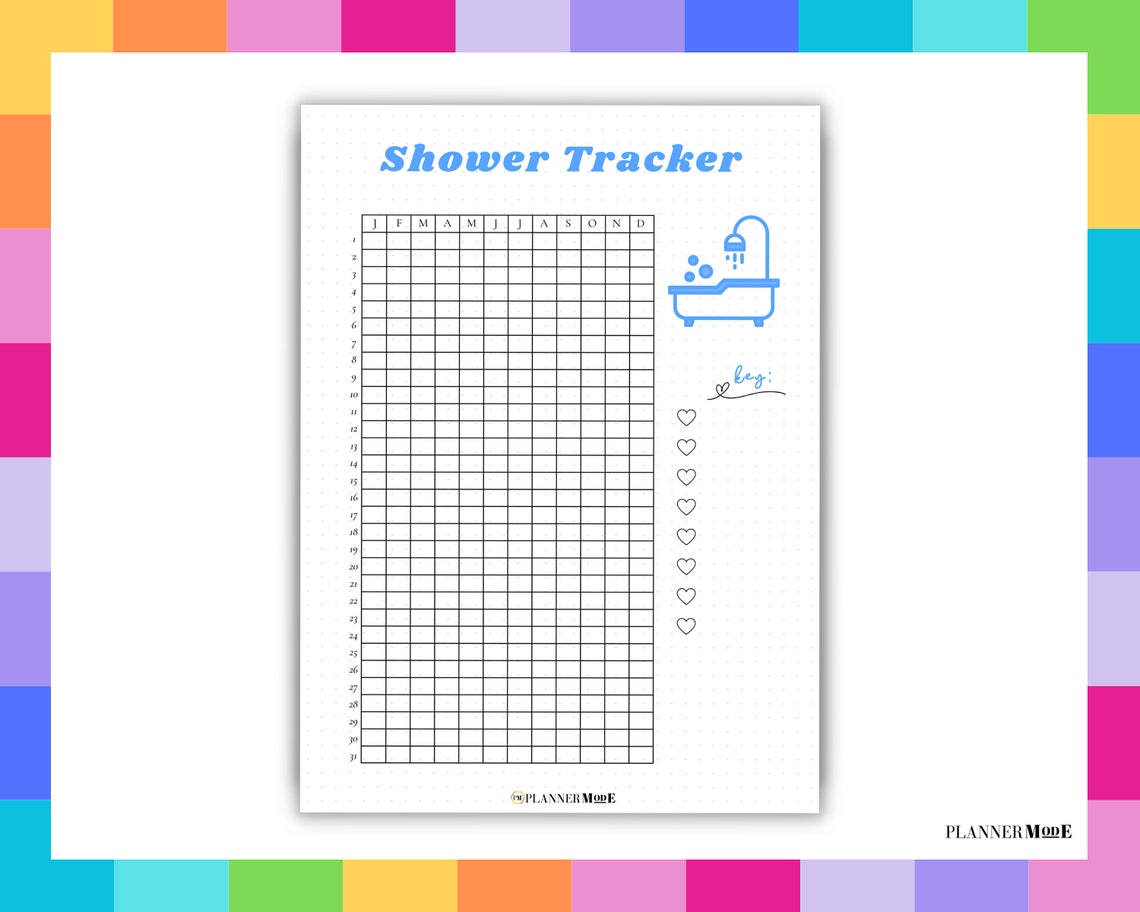 Shower Tracker, Bath Tracker, Self Care, Daily Shower, Hygiene Tracker ...