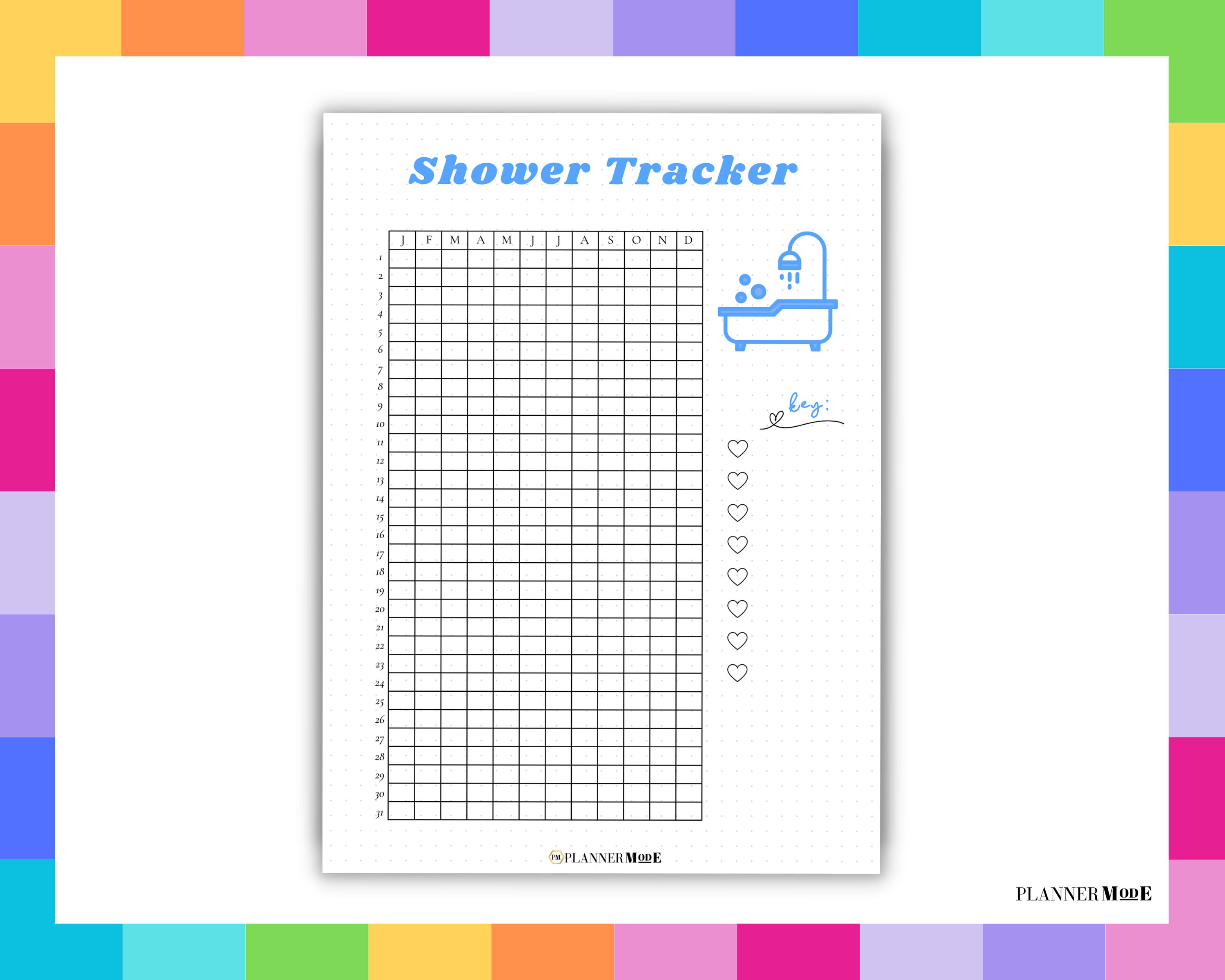 Shower Tracker, Bath Tracker, Self Care, Daily Shower, Hygiene Tracker ...