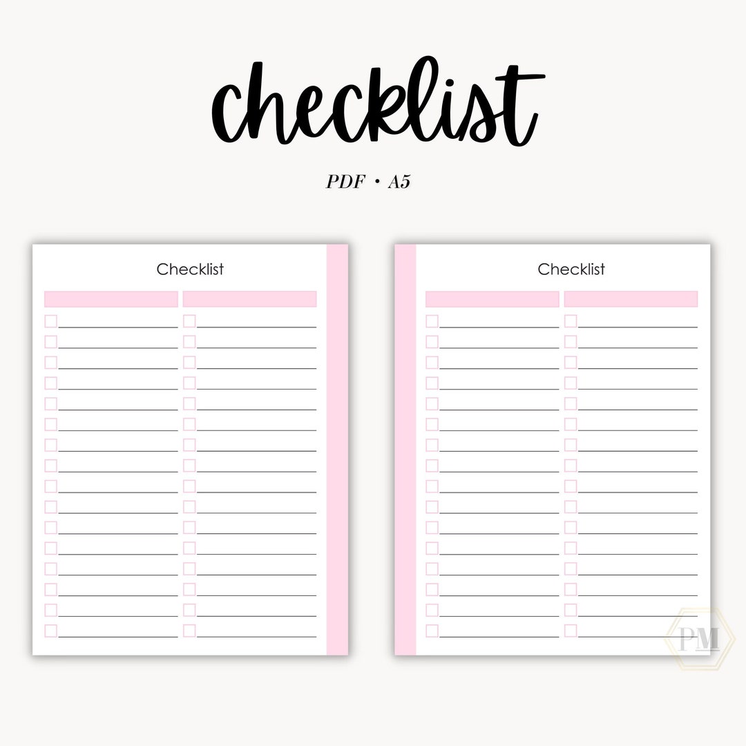 Checklist Printable: to Do List, Task Organizer (A5 PDF Download - Etsy