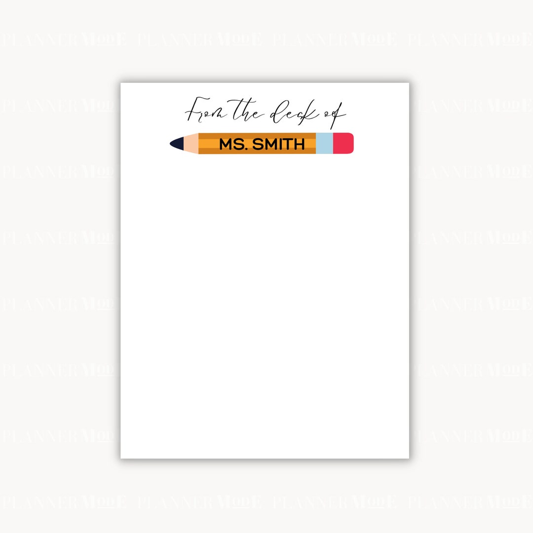 Pencil Teacher Notepad, Office Notepad, Personalized Stationary ...