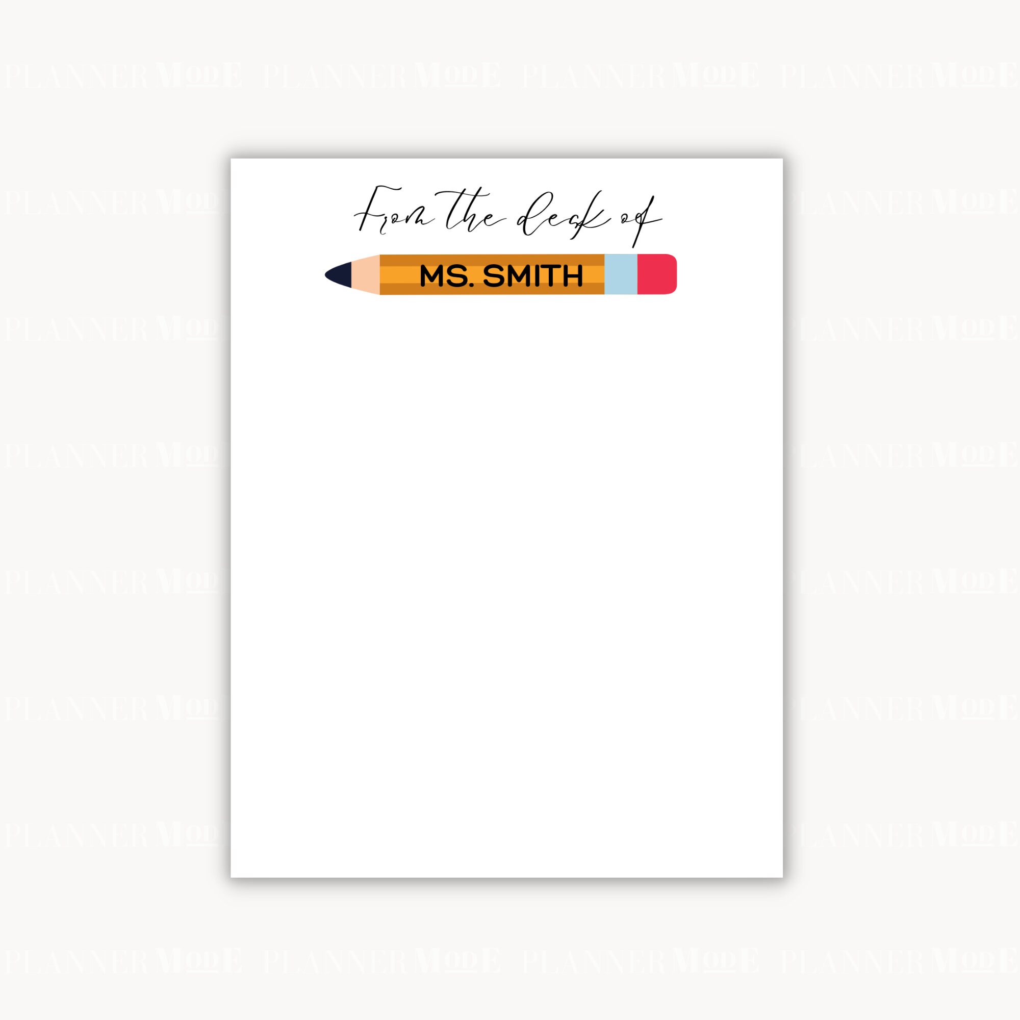 Pencil Teacher Notepad, Office Notepad, Personalized Stationary ...