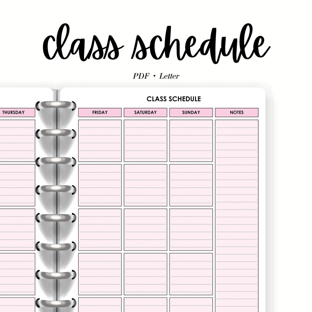 Class Schedule Printable | Weekly Class Planner PDF | School Timetable ...