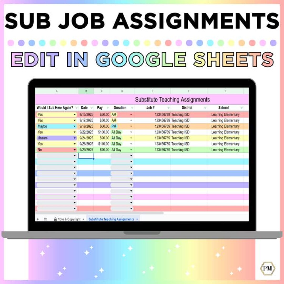Google Sheets Substitute Teaching Assignments, Editable Substitute ...