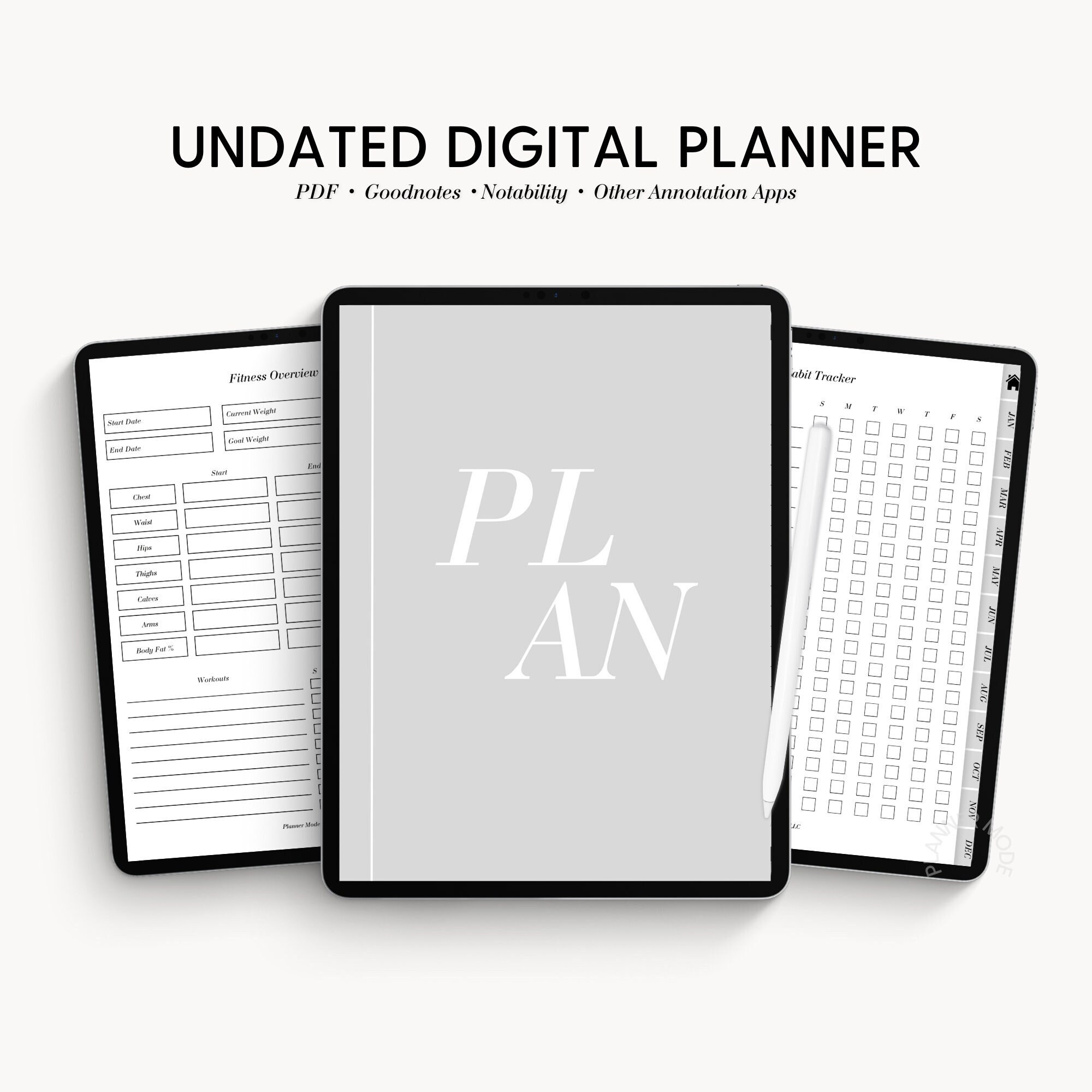 Digital Goodnotes Planner, Undated Digital Planner, Monthly Digital ...