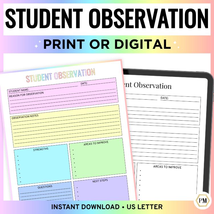 Student Observation Form, Student Observations, Observation Notes ...