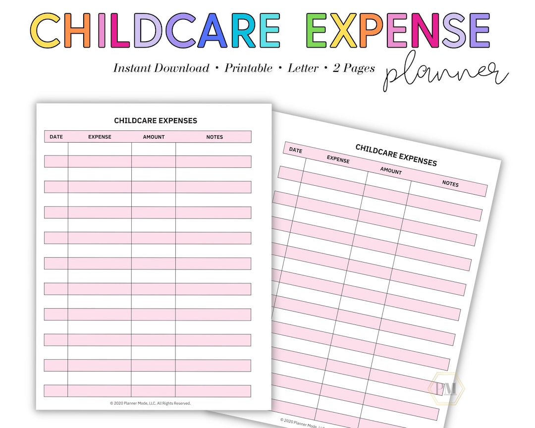 Daycare Payment Log, Day Care Expense Tracker, Childcare Fees ...