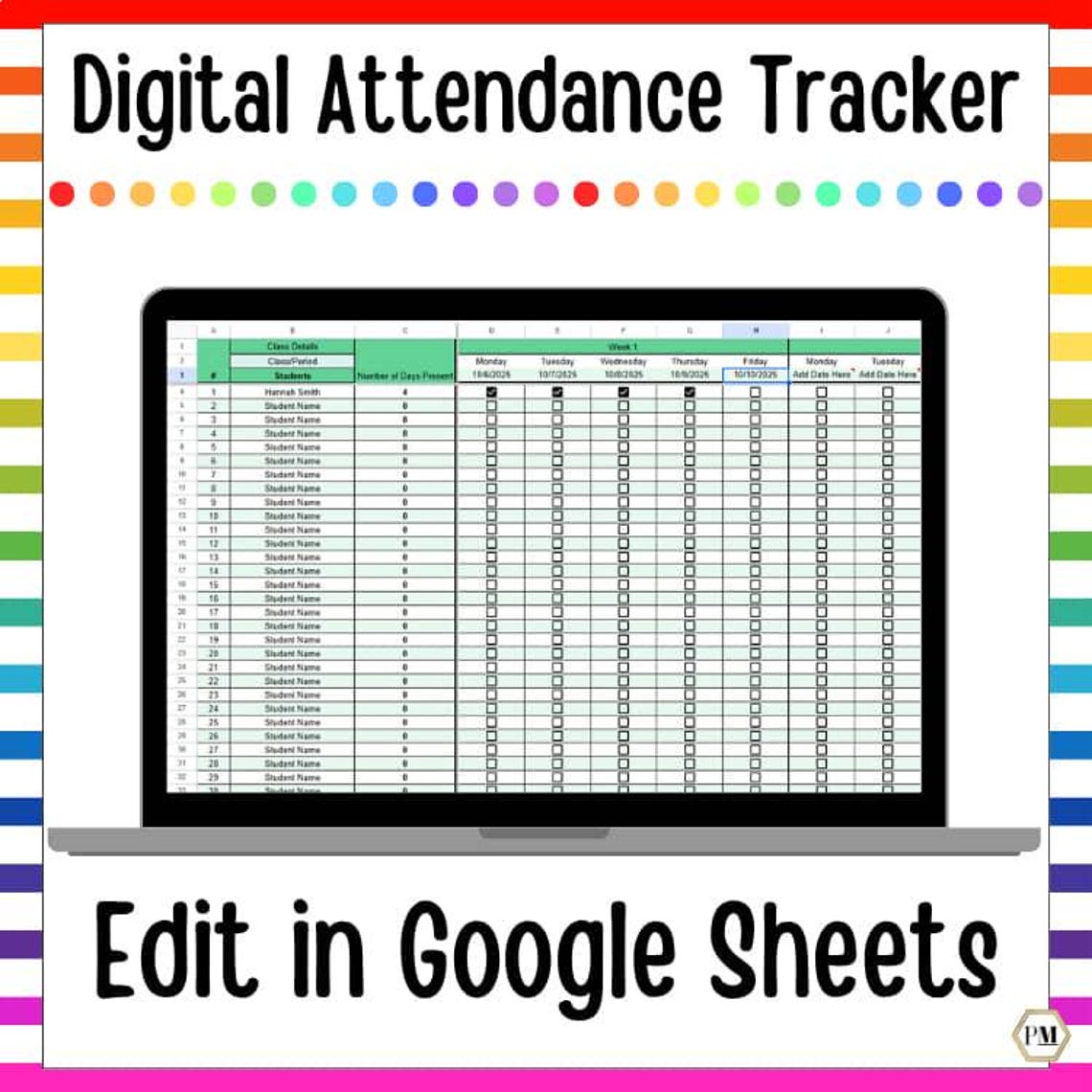 Attendance Tracker, Google Sheets Template, Editable Student Attendance ...
